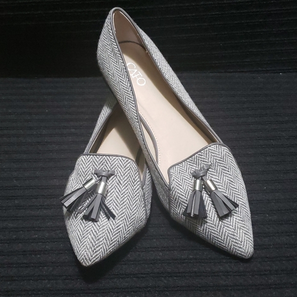 Cato | Shoes | Cato Size 8 Graywhite Herringbone Flats | Poshmark